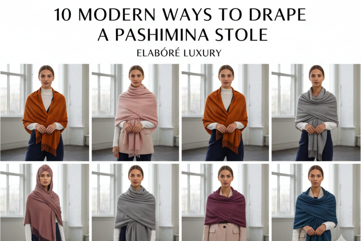 10 Modern Ways to Drape a Pashmina Stole | Elabore Luxury – Elaboreluxury